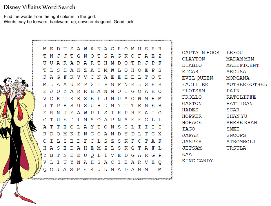 Disney Word Search Best Coloring Pages For Kids