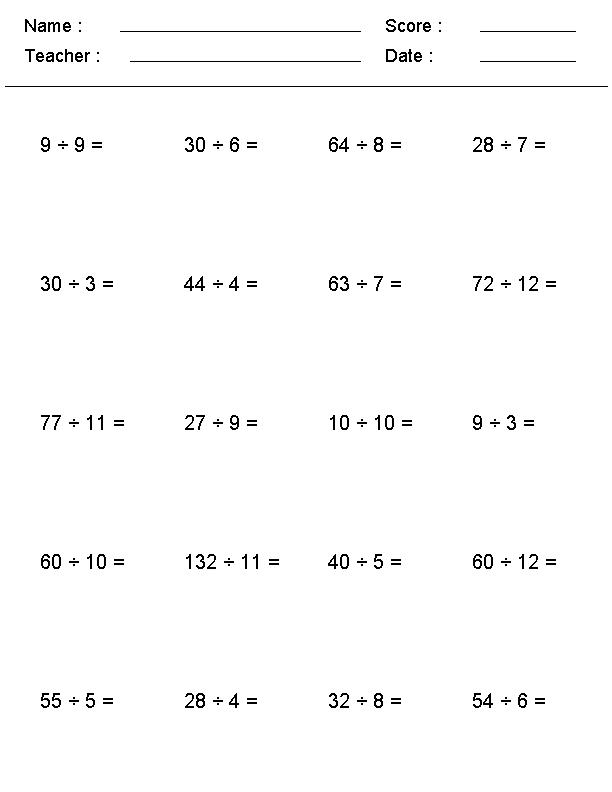 Division Worksheet For 7th Grade