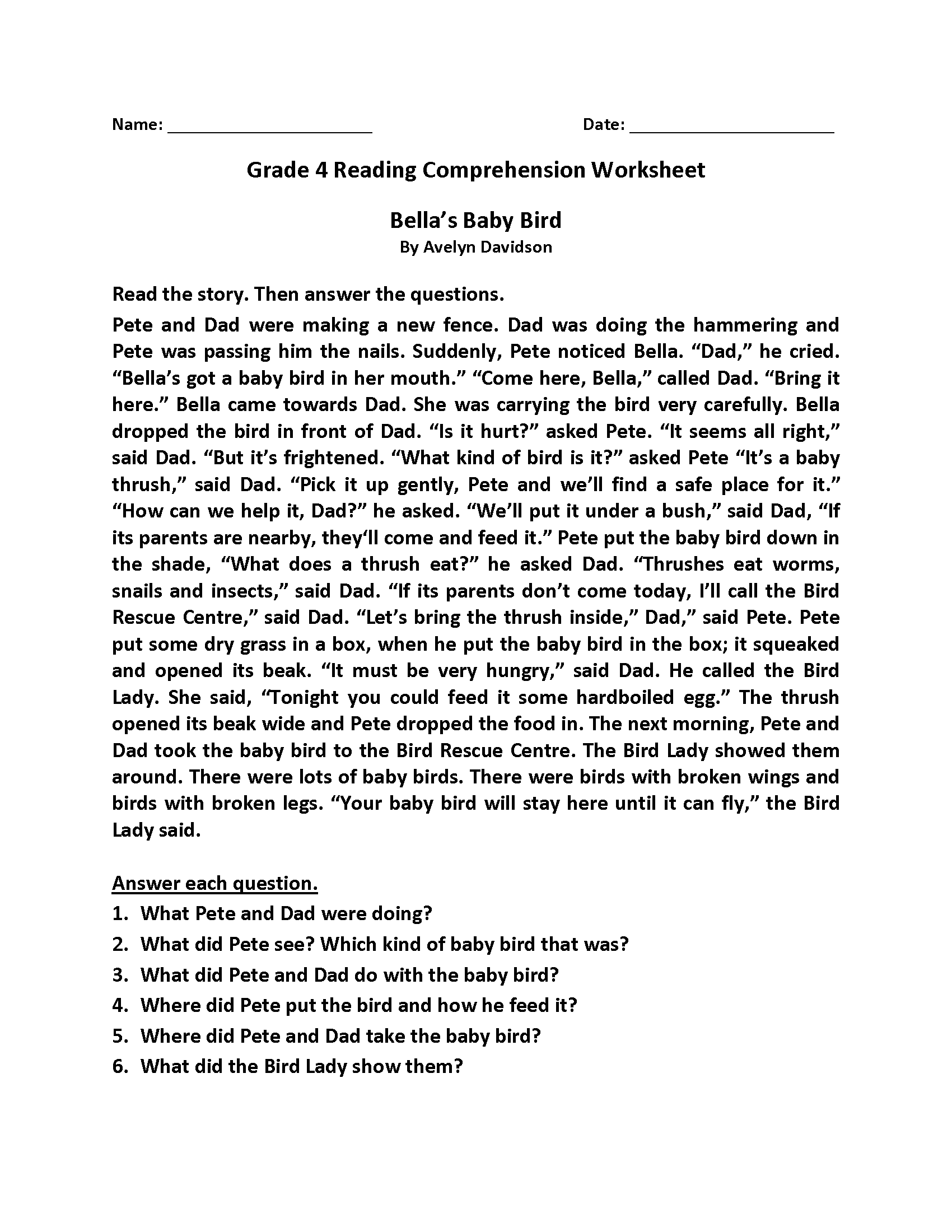 4th Grade Reading Comprehension Worksheets Best Coloring Pages For Kids